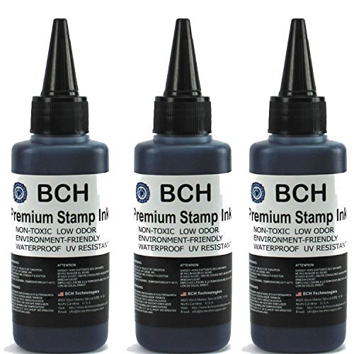 3X Black Stamp Ink Refill by BCH - Premium Grade -2.5 oz (75 ml) Ink ...