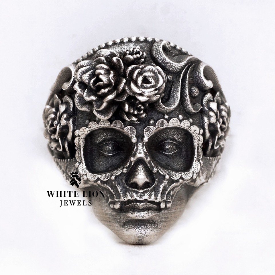 Masquerade Mask Skull Oxidized 925 Silver Skull Men's Biker Rider Ring ...