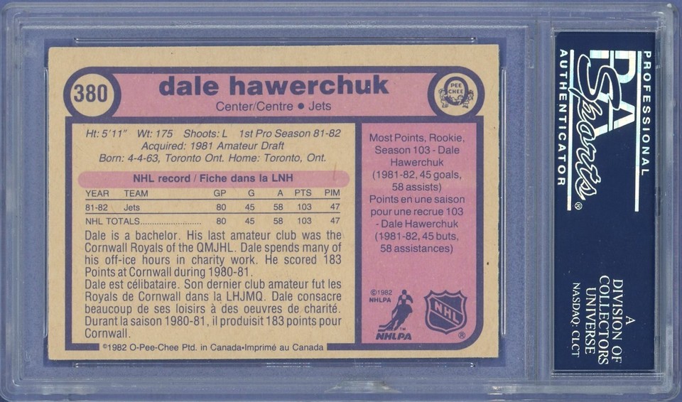 1982 O Pee Chee Dale Hawerchuk #380 Rookie Signed Card PSA (Dec'd 2020 ...