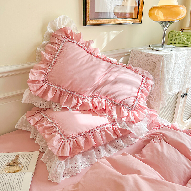 1 Pair Cotton Lace Ruffle Pillow Case Bed Pillow Cover Bedding Home ...