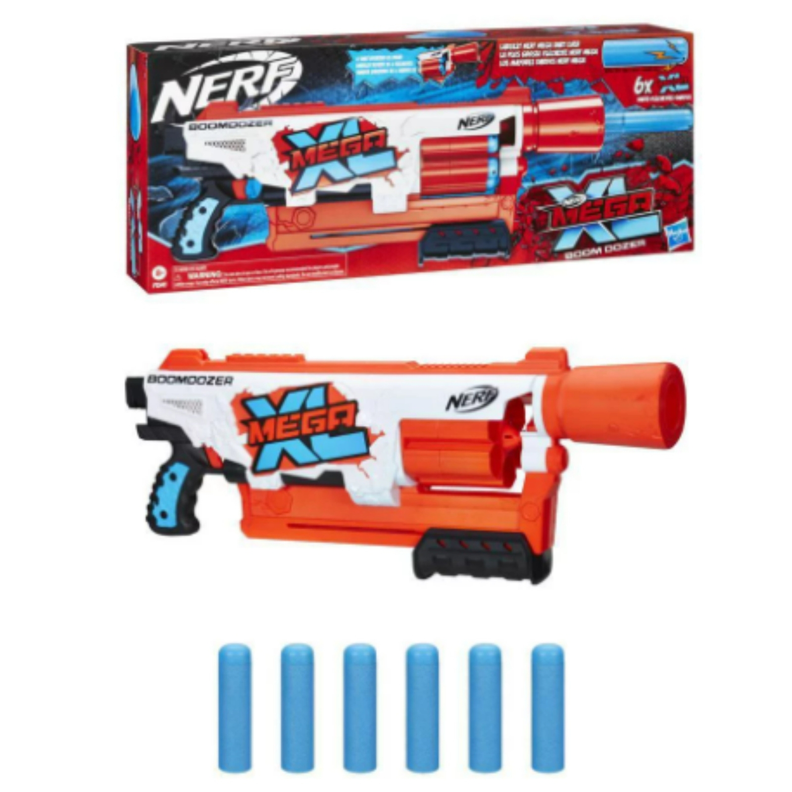 Nerf Mega XL Boom Dozer Blaster, 6 Nerf Mega XL Whistler Darts Bullet ...