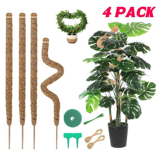 4 Pack 28" Moss Pole Bendable Monstera Coir Support Stick for Climbing ...