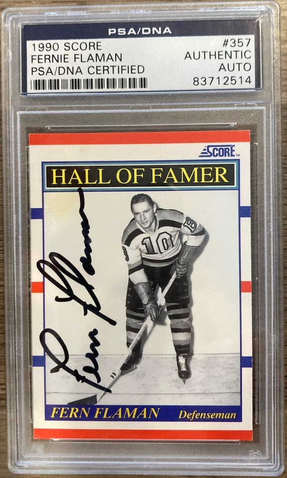 Fern Flaman 1990 Score Hockey Hall Of Fame #357 PSA/DNA Auto Bruins ...