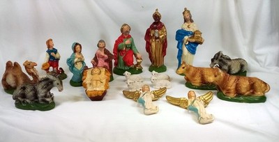 Vintage 18 Piece Hand Painted Chalkware Christmas Nativity Set Made in ...