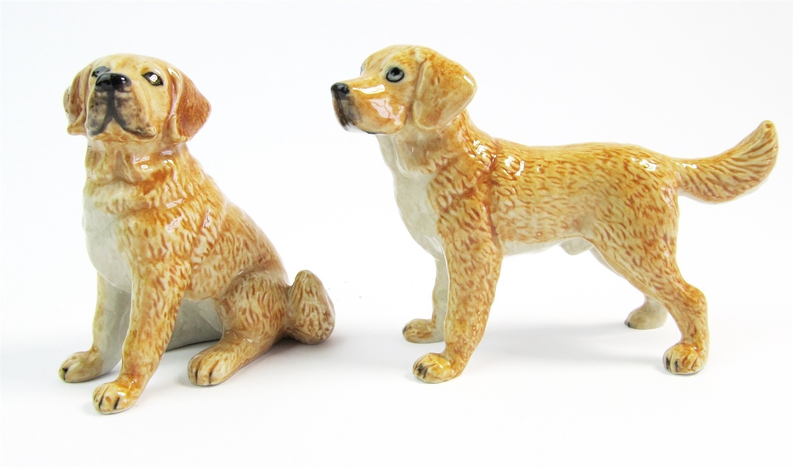 Miniature Ceramic Hand Painted Dog Figurine - Pair of Golden Retrievers ...