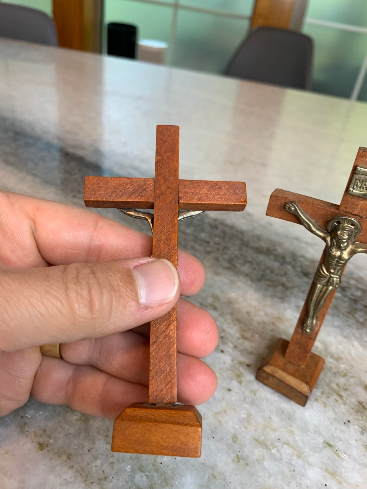 2 (Pair) Wooden Wood Jesus Cross / Crucifix INRI Jesus Nazareth Small ...