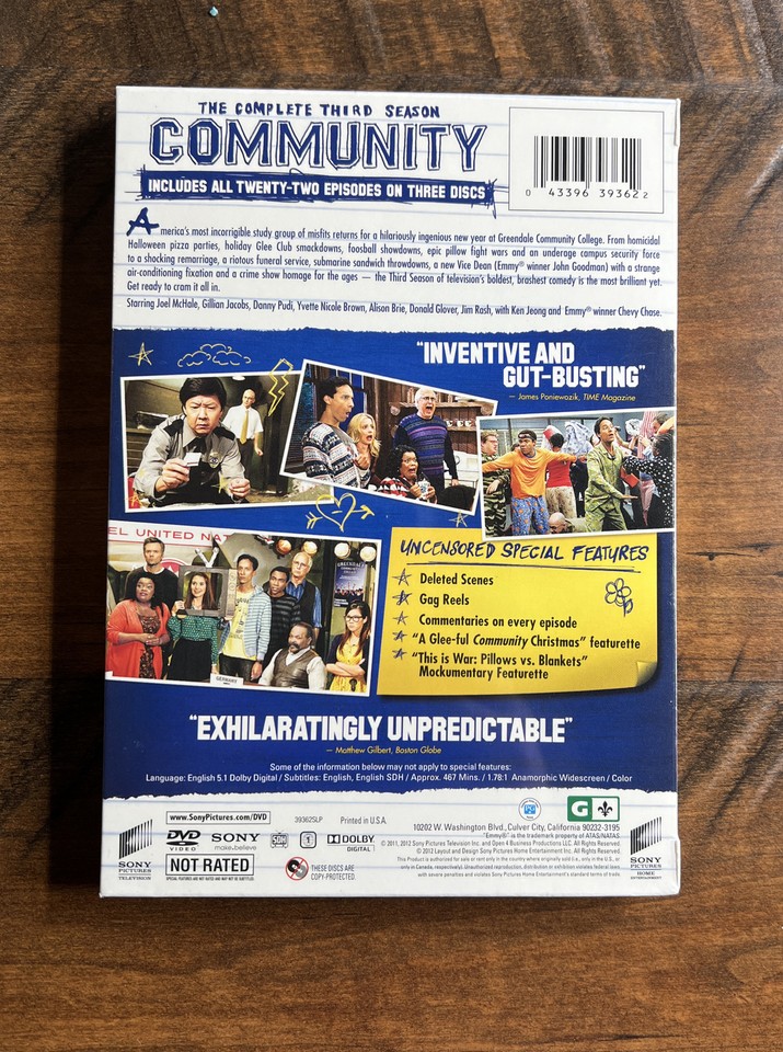 Community: The Complete Third Season DVDs UNCENSORED SPECIAL FEATURES ...