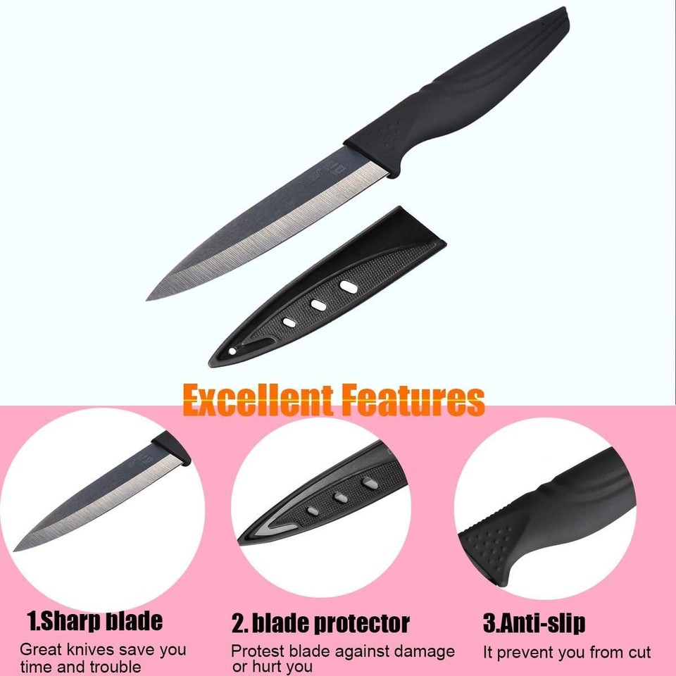 Steak Knives Set of 6 Extremely Sharp Kitchen Ceramic Black Blade Knife ...