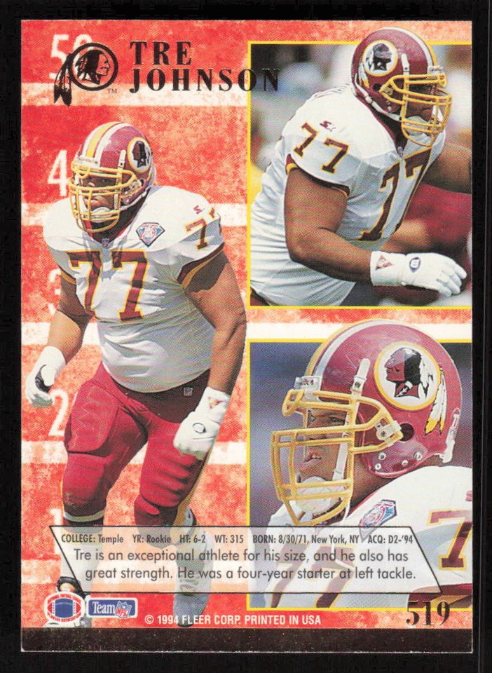 1994 Ultra 519 Tre Johnson Washington Redskins | eBay