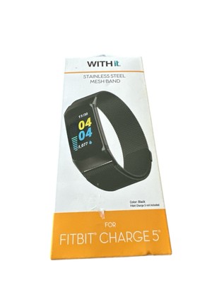 With It Stainless Steel Black Mesh Band for Fitbit Charge 5-Fits Fitbit ...
