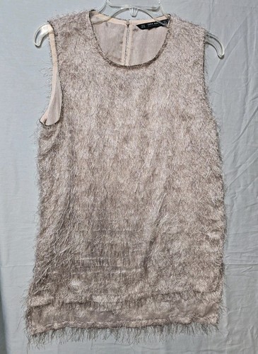 Zara Basic Soft Pink FRINGE Sleeveless TOP M Logo | eBay