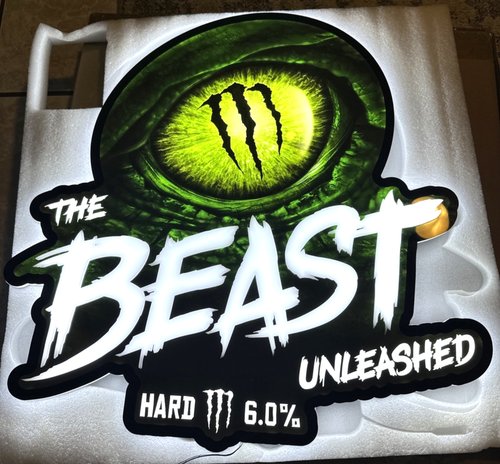 MONSTER Energy Beast Unleashed LED BAR Sign Lighted HARD Alcohol 24X24 ...