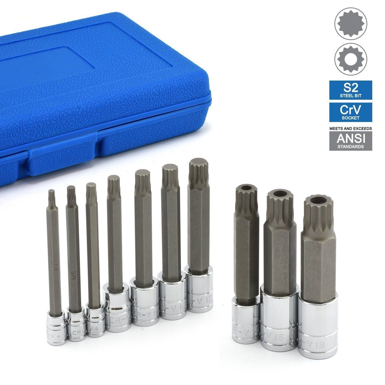 20pc XZN 12 Point MM Triple Square Spline Bit Socket Set Tamper Proof ...