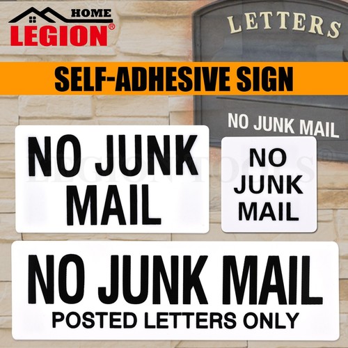 White No Junk Mail Sign Sticker Self Adhesive Plaque Decal On Letterbox ...