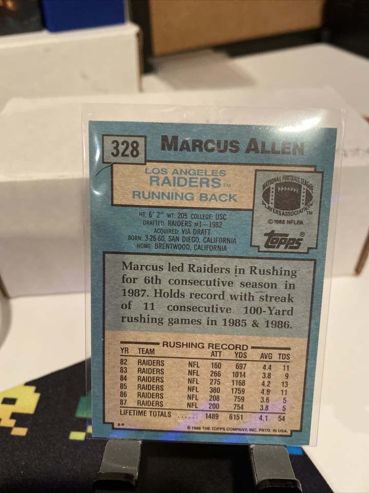 Marcus Allen 1988 Topps Football #328 NFL HOF Los Angeles Raiders EX ...