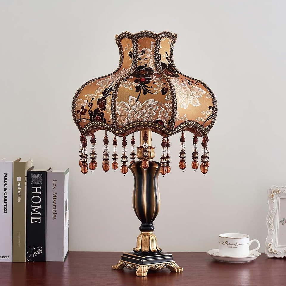 Traditional Table Lamps,Handmade Victorian Style Desk Lamp Fabric Drum ...