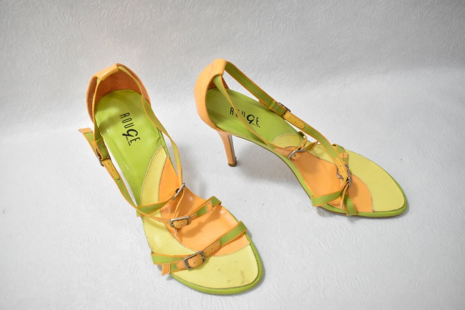 Rouge Shoes Sandals High Heels Green & Orange Size 8.5 Women's | eBay