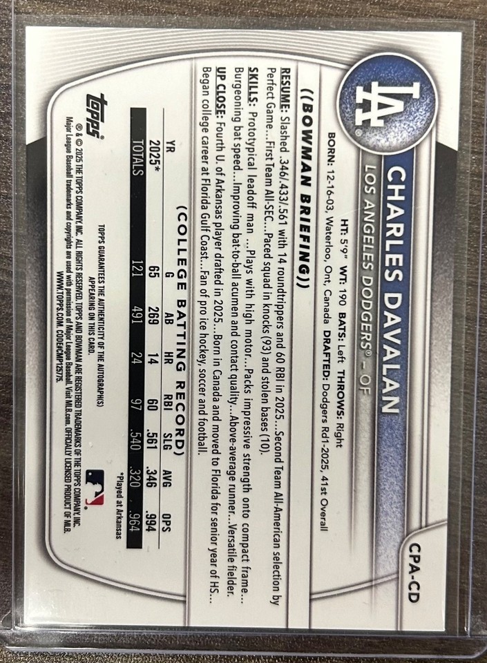 Charles Davalan 2025 Bowman Draft Autograph | eBay