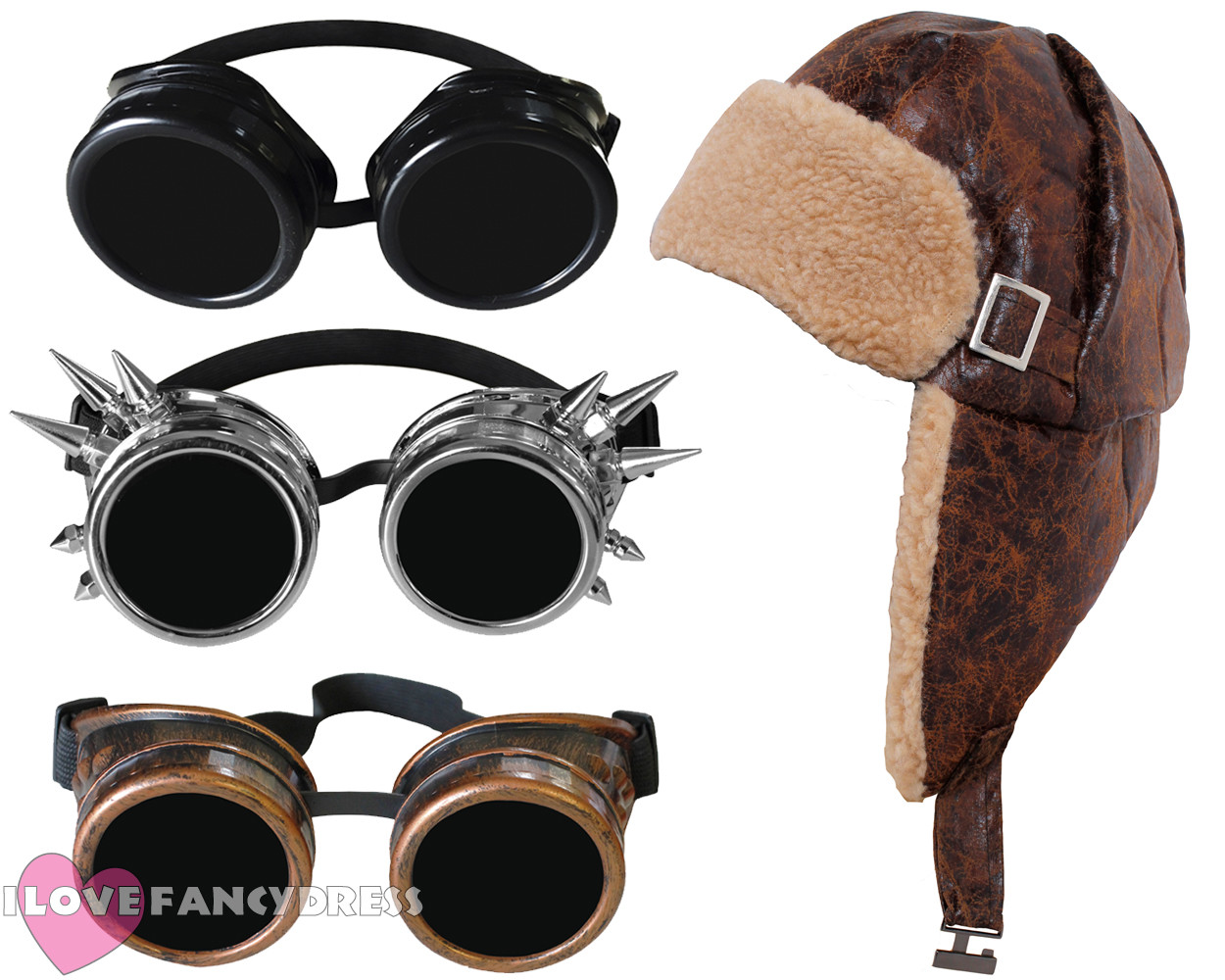 STEAMPUNK PILOT HAT AND GOGGLES 1940'S AVIATOR FANCY DRESS WARTIME ...