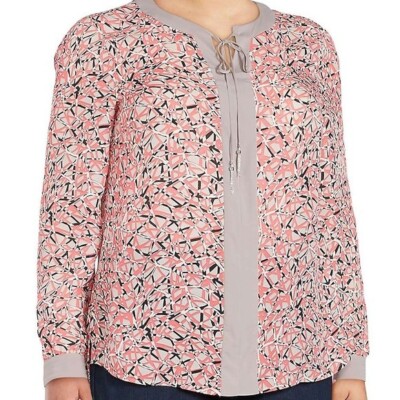 BASLER Printed Long Sleeve Tonal Print Blouse Plus Size Pink 46 NWT | eBay