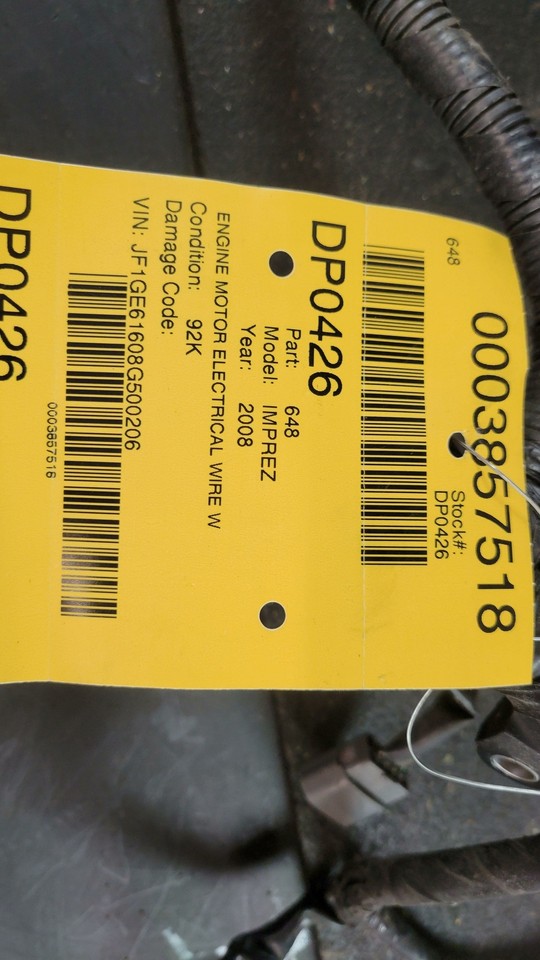 2008 SUBARU IMPREZA 2.5 MT ULEV II Engine Motor Electrical Wire Wiring ...