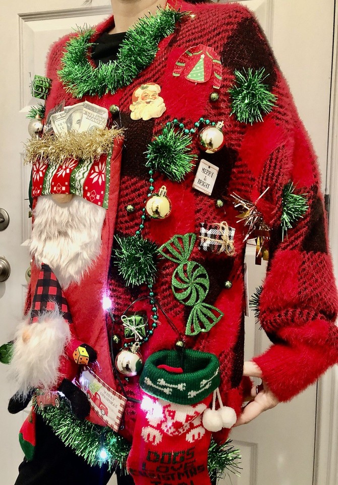 UGLY CHRISTMAS SWEATER GNOME LIGHTS NEW DECORATIONS TaCKy FUN 2XL | eBay