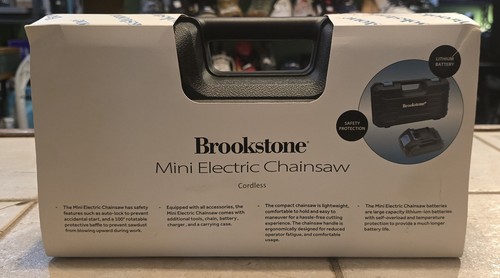 Brookstone Mini Electric Chainsaw 7-Piece Cordless Set for Trimming ...
