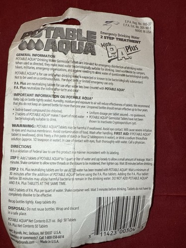 Potable Aqua Water Purification Tablets with PA Plus Portable and ...