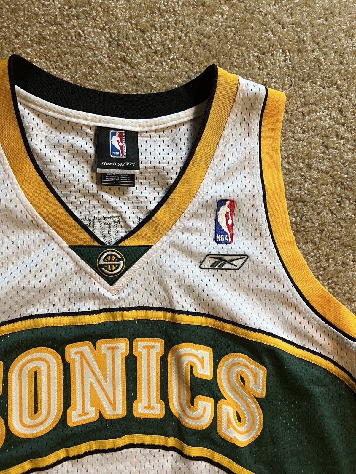 REEBOK Rashard Lewis #7 Seattle Sonics SuperSonics White NBA Jersey ...