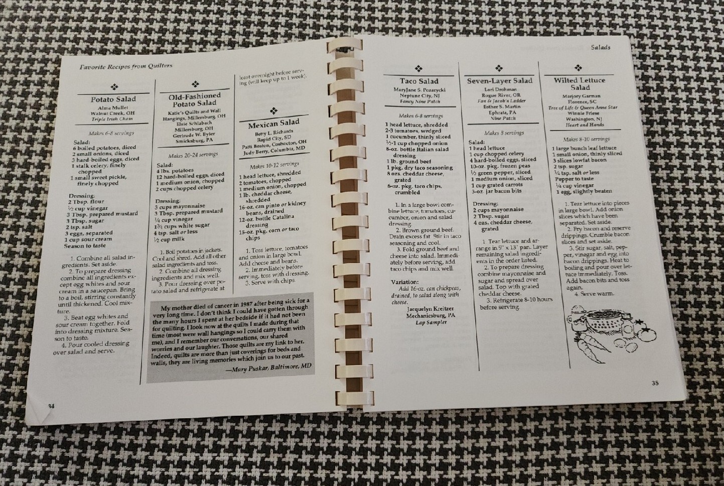 Favorite Recipes from Quilters Cook Book 2002 Comb Bound Paperback Ed ...