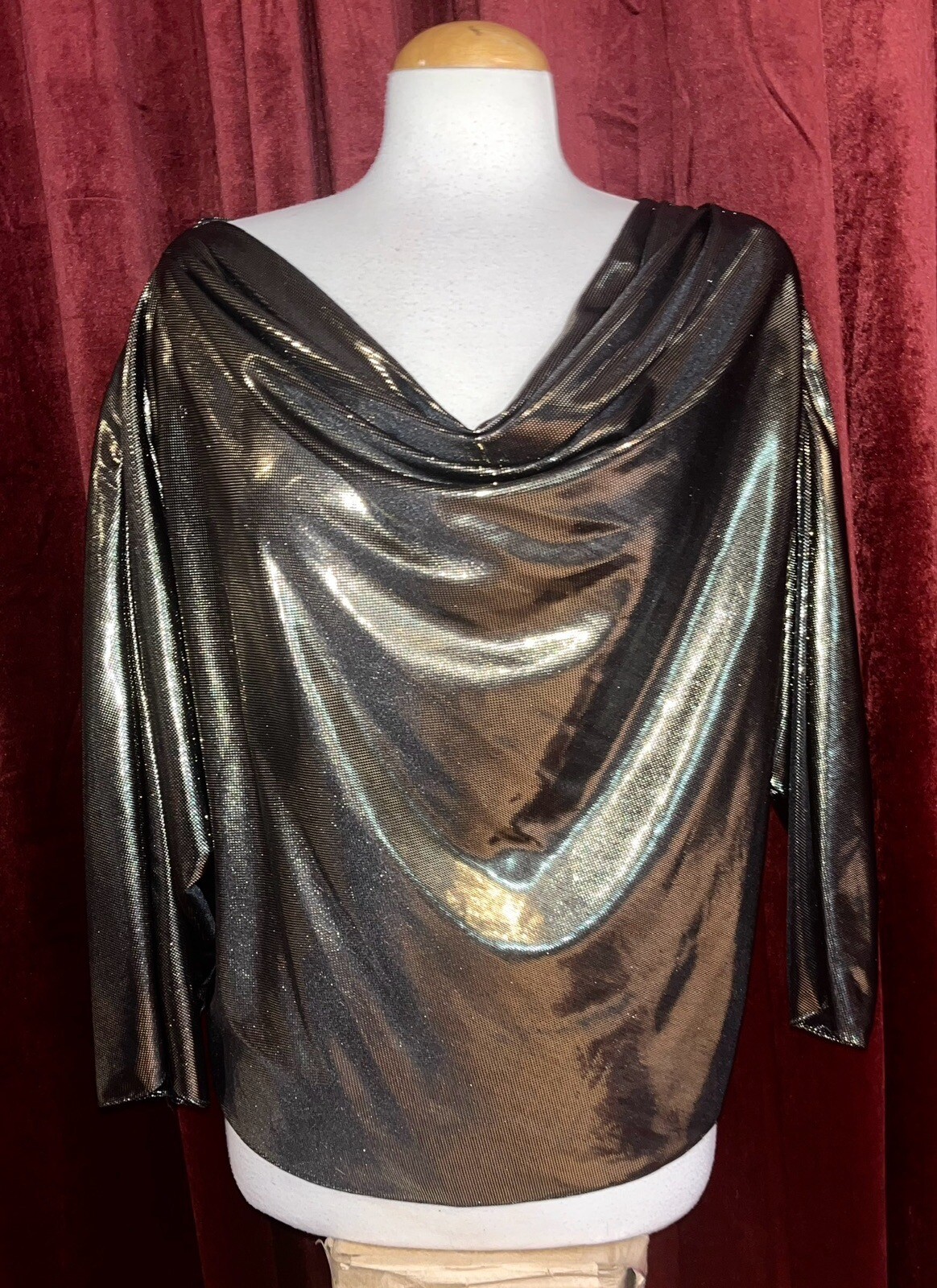 1980s 80s Vintage Gold & Black Metallic Disco Cowl Ne… - Gem