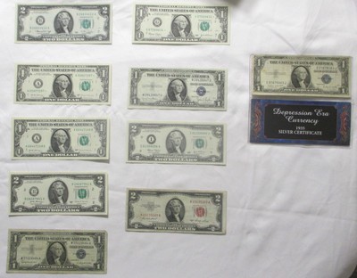 Lot 10 US Notes Bills Uncirculated Star 1935 1953 1957 Silver ...
