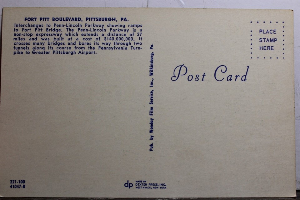 Pennsylvania PA Pittsburgh Fort Pitt Boulevard Postcard Old Vintage ...