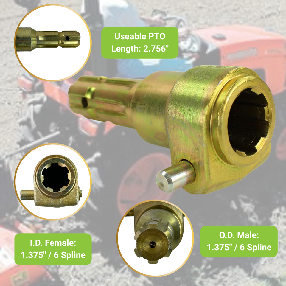 PTO Extender, Female 1-3/8" & 6 Spline, Male 1-3/8" & 6 Spline, 70HP ...