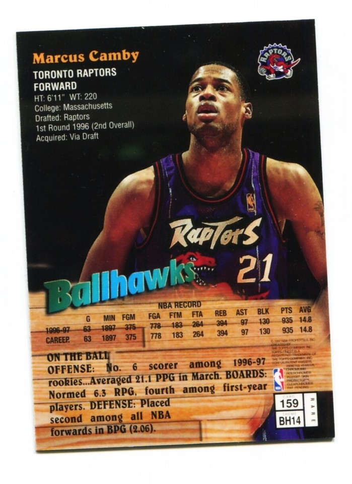 1997-98 Finest Marcus Camby Rare Gold #159 Toronto Raptors, With ...