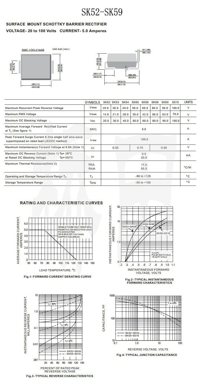 50PCS SS54 SK54 5A/40V SMC DO-214AB Schottky Diodes | eBay