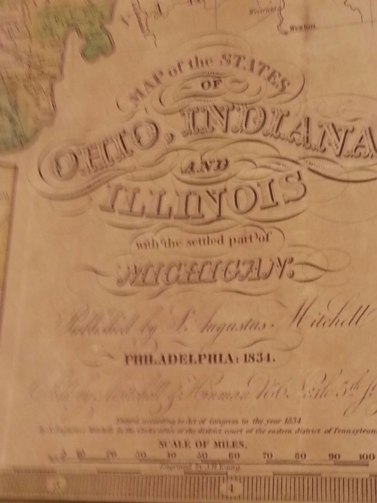 Vintage Pocket Map 1834 Augustus Mitchell Ohio, Indiana, Illinois and ...