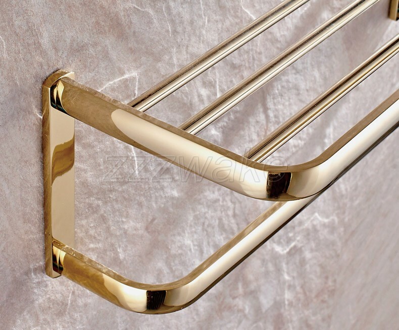 Gold Color Brass Wall Mounted Towel Holder Shelf Bathroom Storage Rack ...