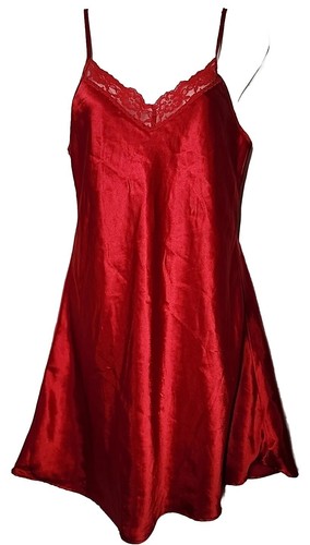 Gilligan OMalley Glossy Oily Red Satin Nightgown Chemise Slip 90s Sz ...