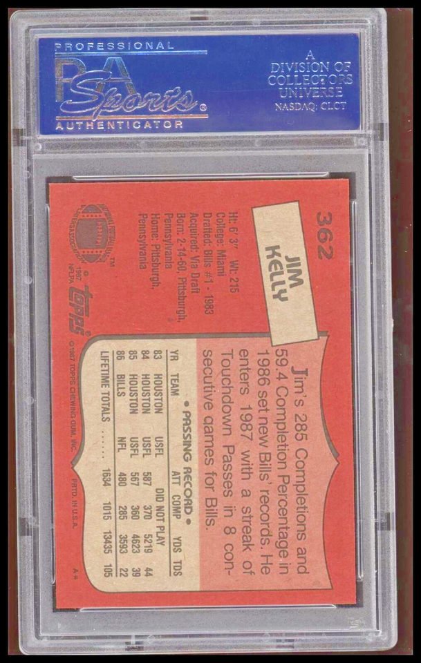 1987 Topps #362 Jim Kelly Rookie Card RC Buffalo Bills PSA 8 | eBay