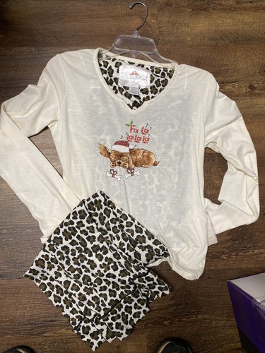 Small women/teen Christmas pajamas set. Cute Dog With Santa Hat Top ...