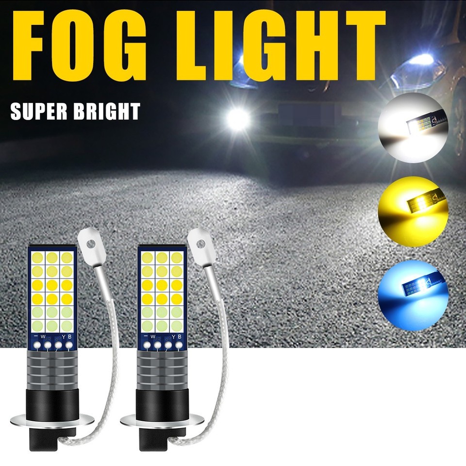 Car Fog Lamp H3 LED Triple Color High Brightness Waterproof 12V 36V ...