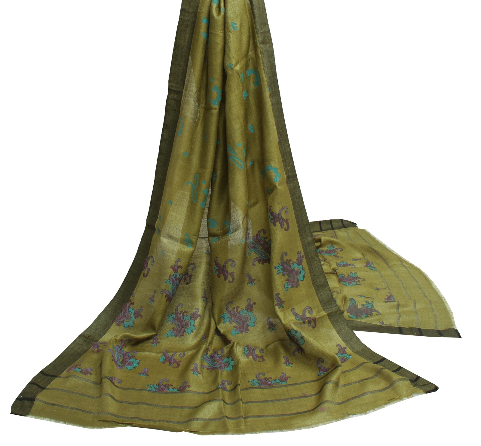 Sushila Vintage Green Indian Dupatta Pure Woolen Prin… - Gem