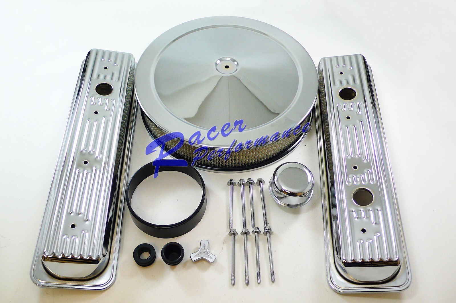 Chrome SB Chevy Center Bolt Valve Cover Engine Dress Up Kit Air Cleaner ...