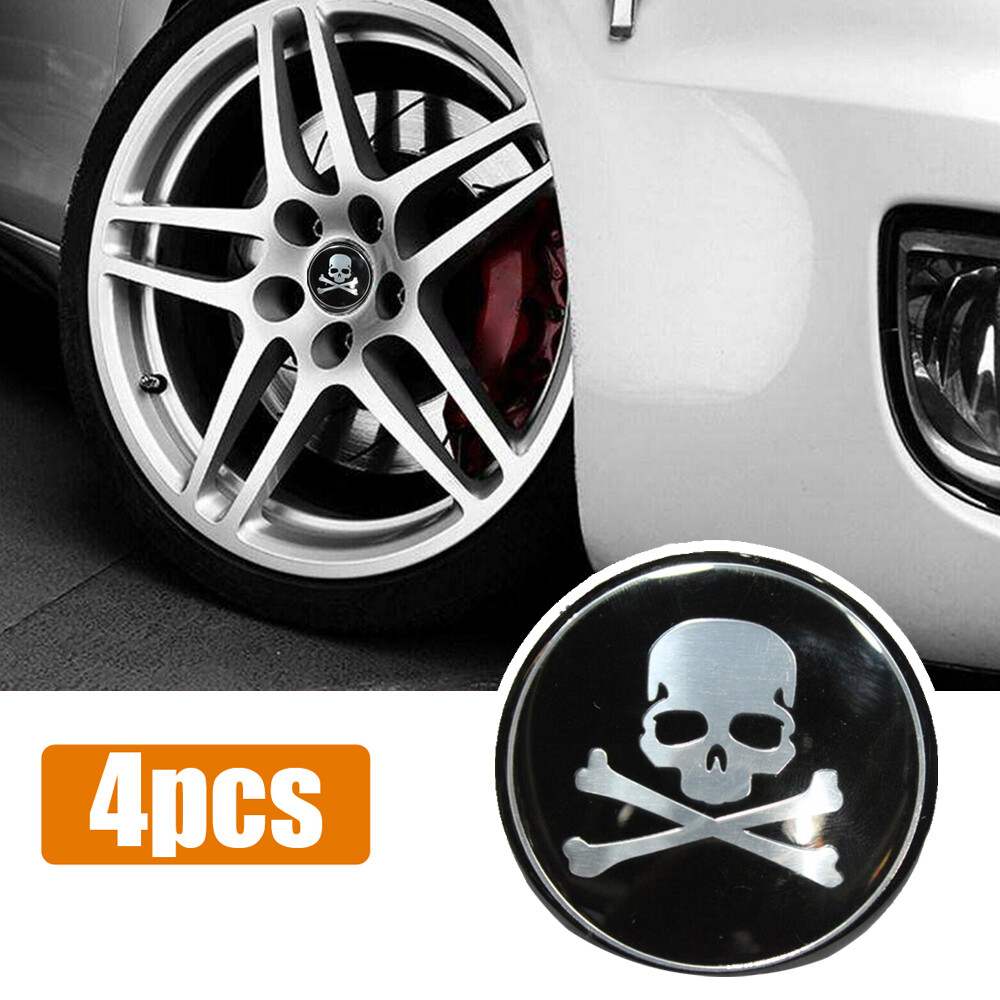 4pcs 56mm Car Wheel Emblem Hub Center Cap Cross Bone Skull Sticker ...