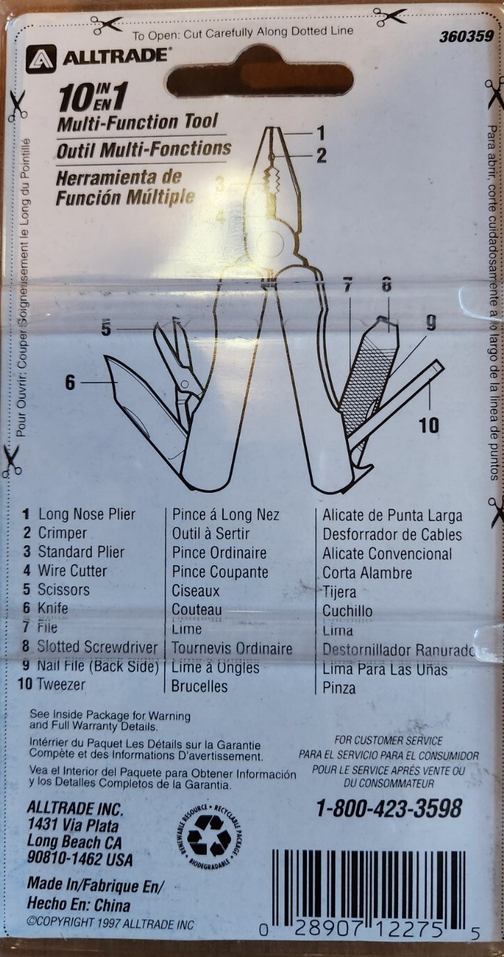 Vintage Alltrade 10 In 1 Multi-Function Tool Knife Pliers 360359 New In ...