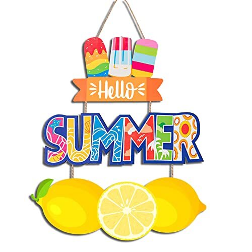 Hello Summer Sign Beach Hanging Wall Decor Ice Cream Lemon Hello Summer ...