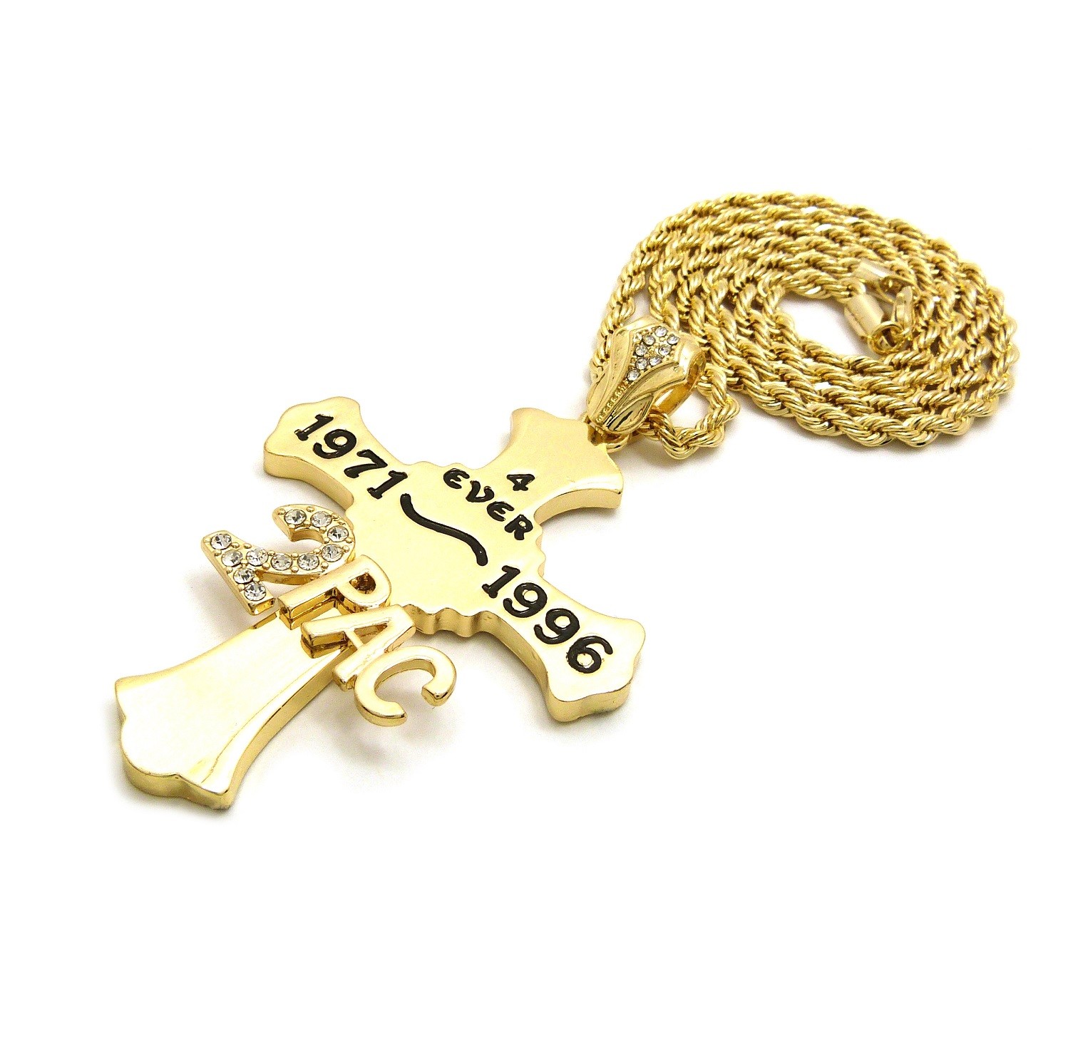 NEW 2PAC 4EVER CROSS PENDANT & 24" CUBAN/ROPE CHAIN HIP HOP NECKLACES ...