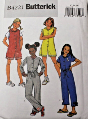 Butterick 4221 Girls Jumpsuit Sewing Pattern 12-14-16 Optional Lengths ...