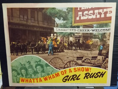 Lobby Card 1944 GIRL RUSH womanless gold rush town welcomes men dressed ...
